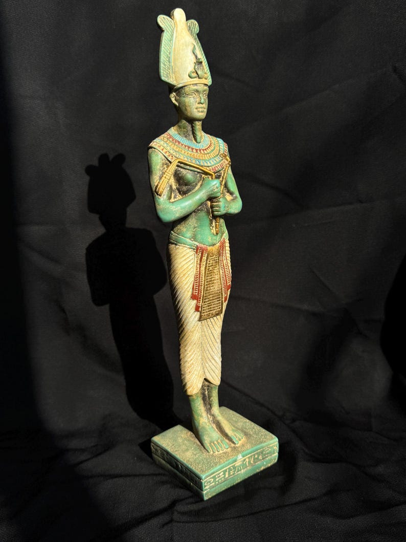 Ancient Egyptian Osiris Statue Figurine – Green and Gold Pharaoh God of ...
