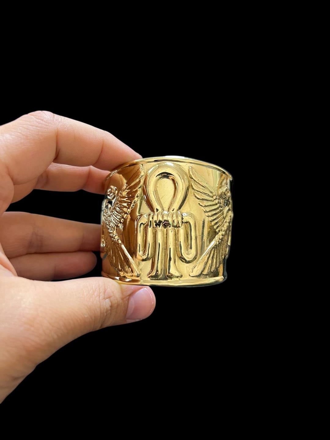 Egyptian Ankh Bangle With Winged Motifs Inspired by Ancient Symbolism ...