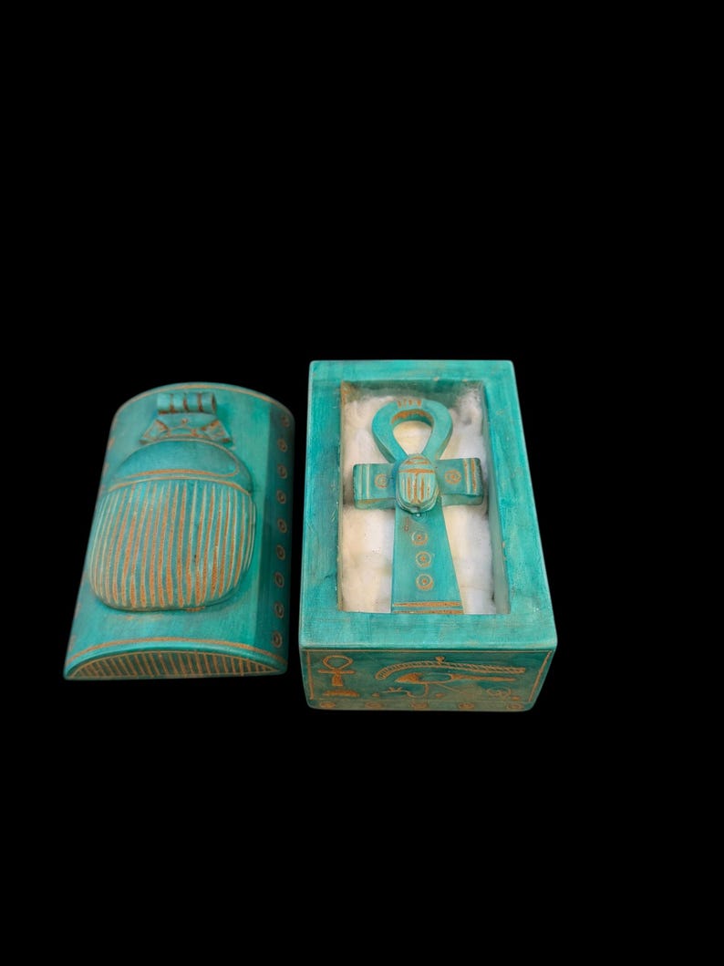 Sacred Scarab Ankh Box Turquoise Egyptian Memory Chest Mythical Symbol ...