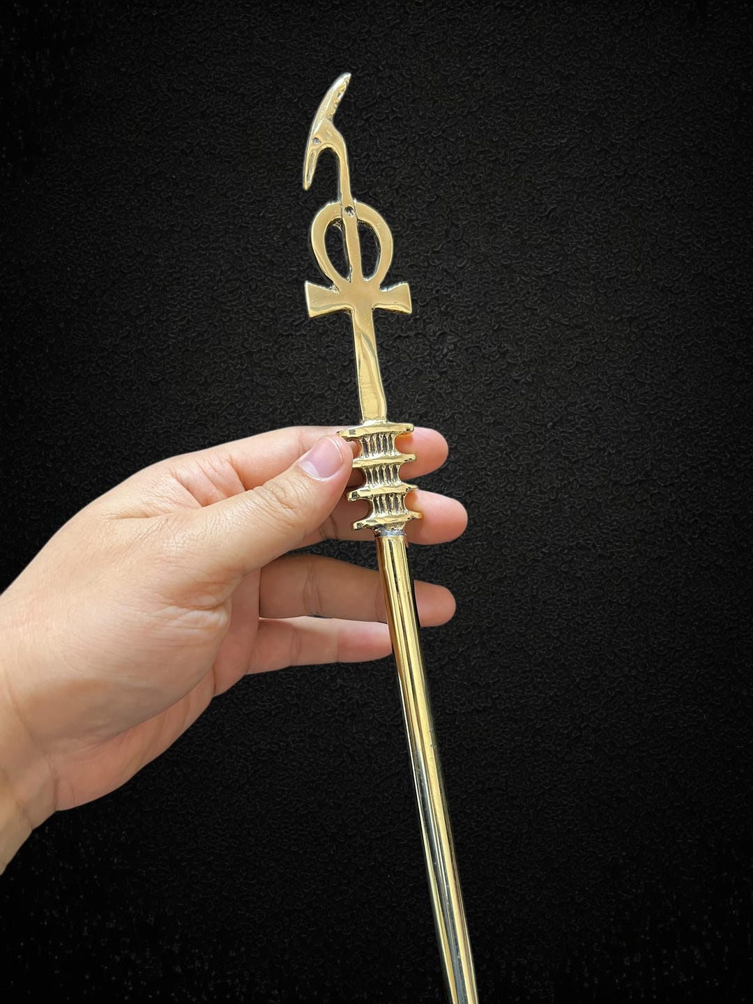 Egyptian Golden Ritual Staff With Ankh Symbol Unique Scepter Made in ...