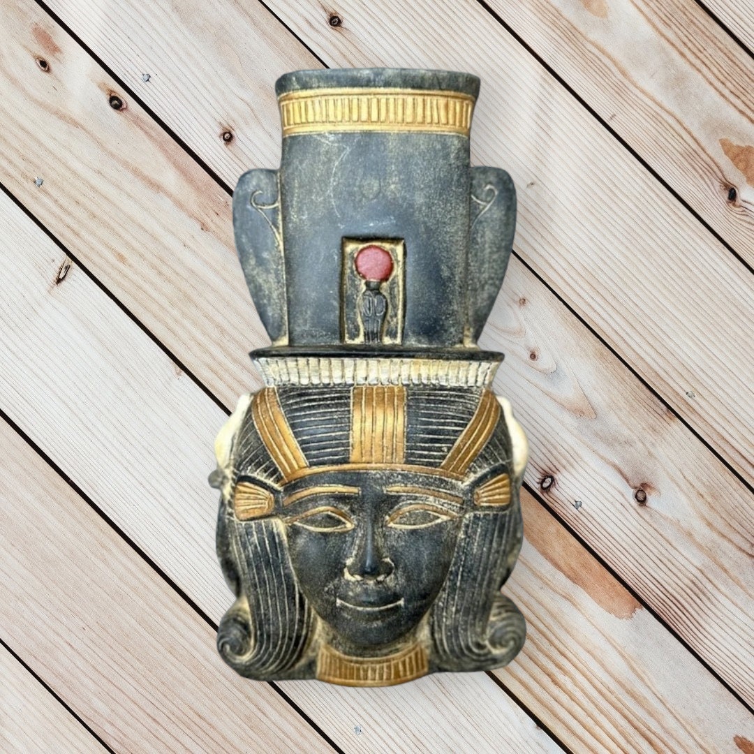 Beautiful Wall Mounted Hathor Face Egyptian Goddess Mask Happiness and ...