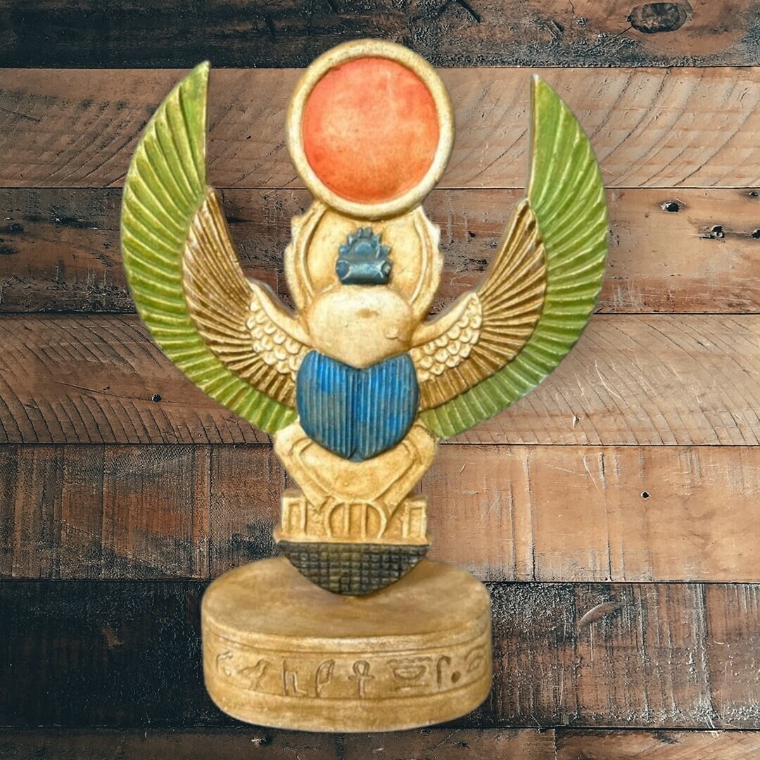 Statue of Winged Scarab Beetle Khepri With Sun Disc, Heavy Stone ...