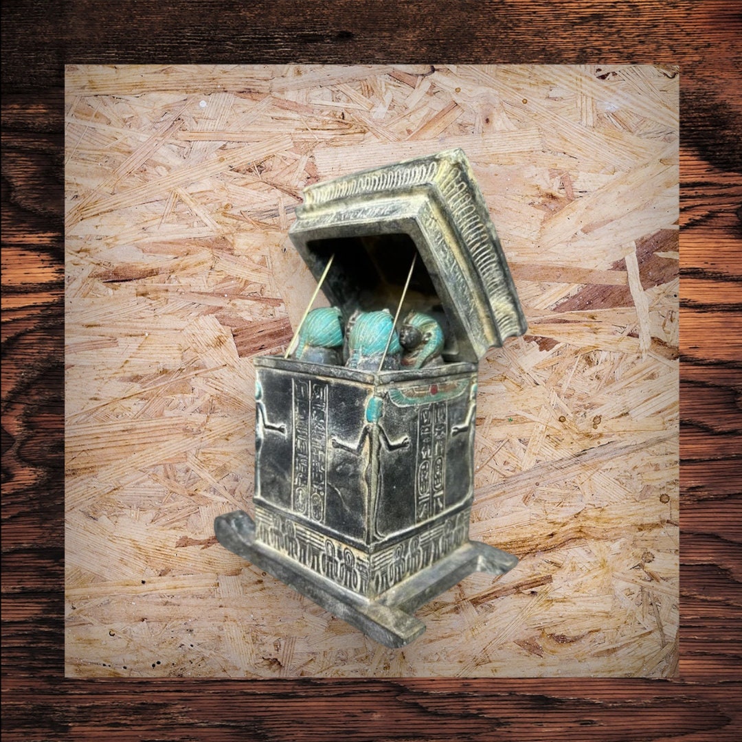 Beautiful Rare Canopic Jar Box Stone Gods of Protection Neftus Serqet ...