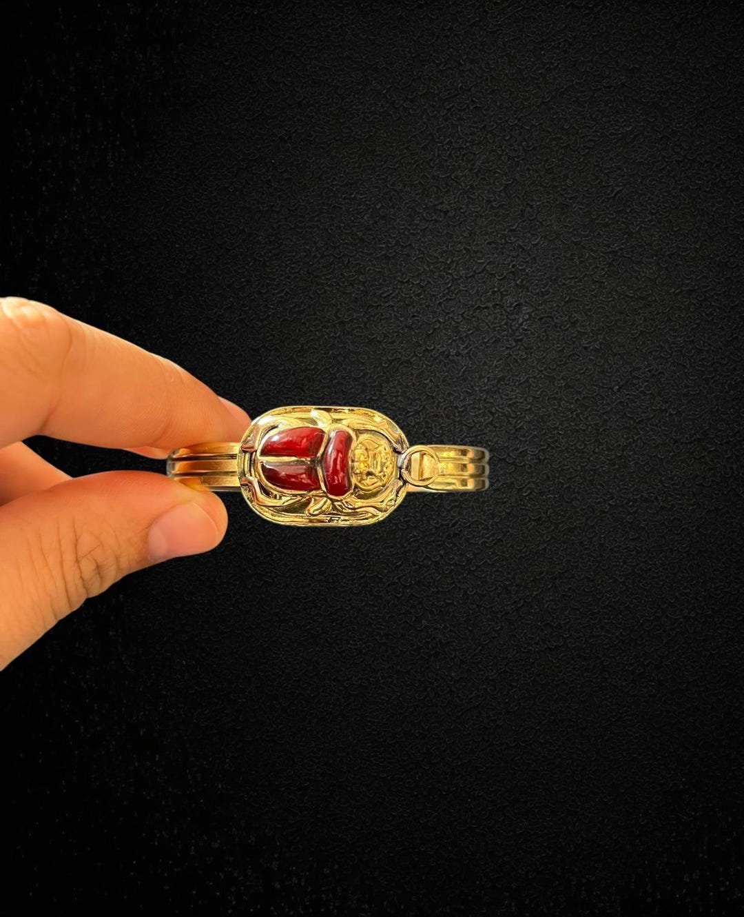 Handmade Gold Brass Toned Scarab Bangle: Amber Brown Egyptian Bracelet ...