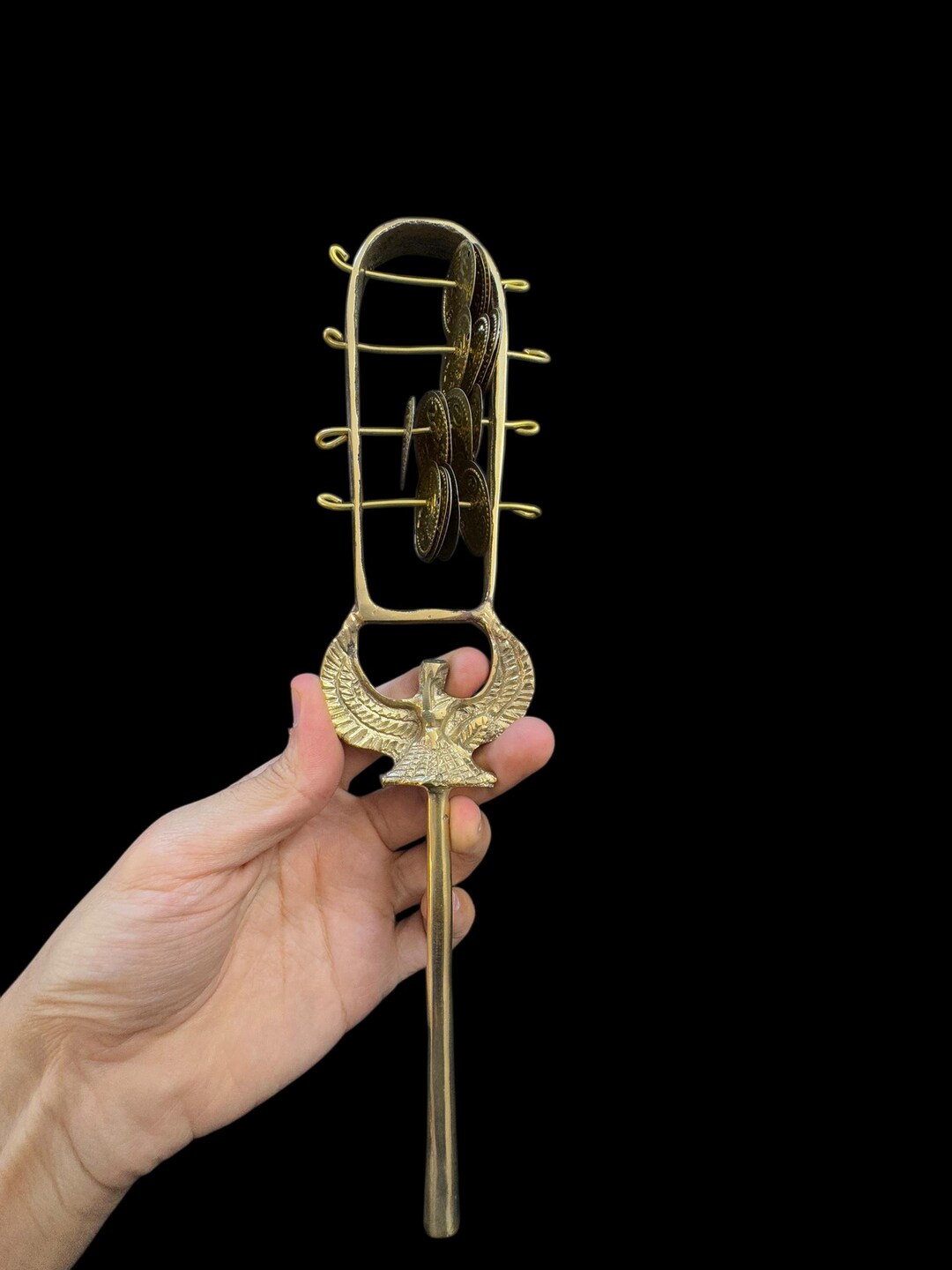 Ancient Brass Isis Sistrum Egyptian Temple Rattle With Winged Goddess ...