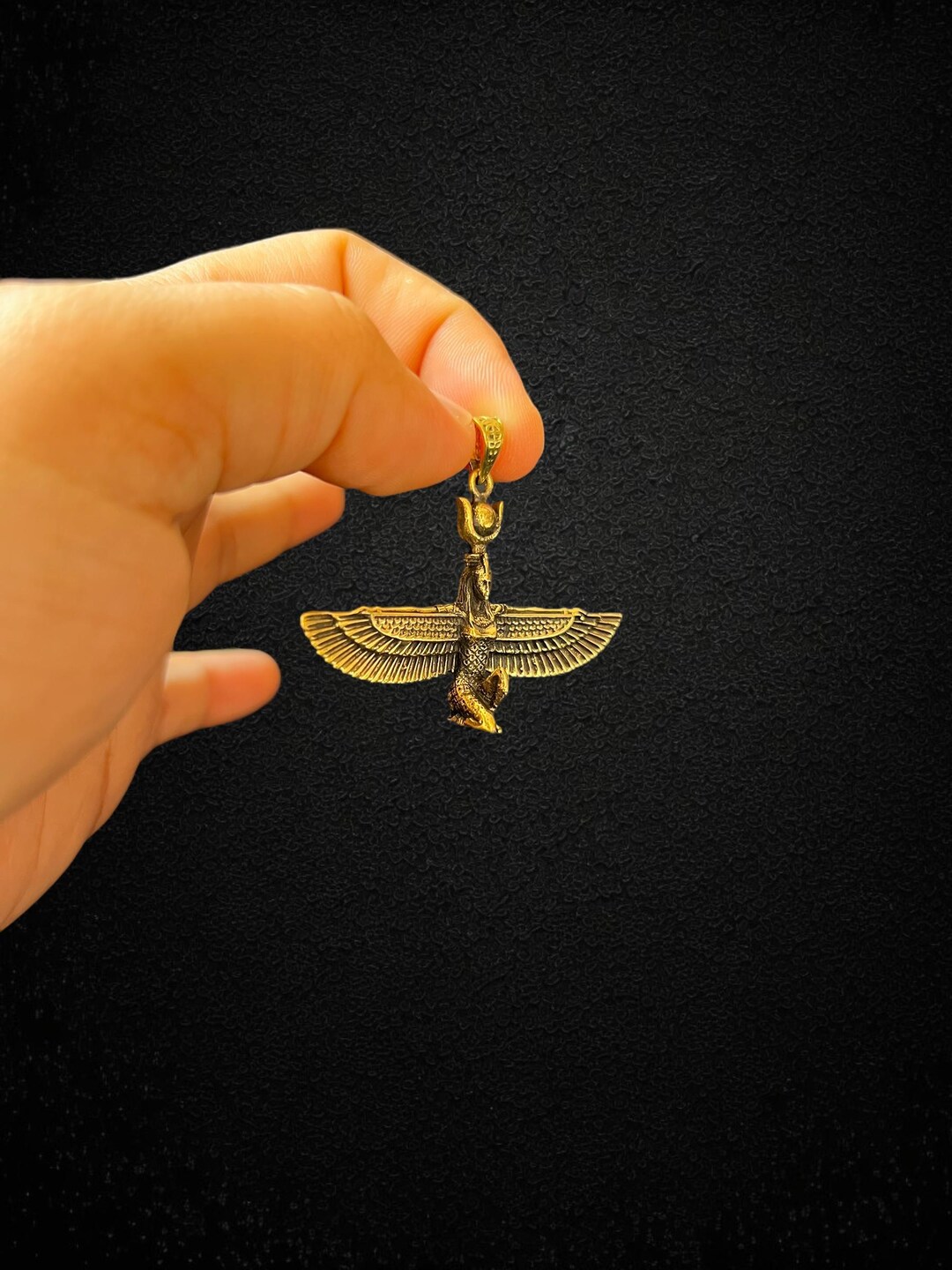 Goddess Isis Winged Pendant | Egyptian Revival Jewelry | Gold Brass ...
