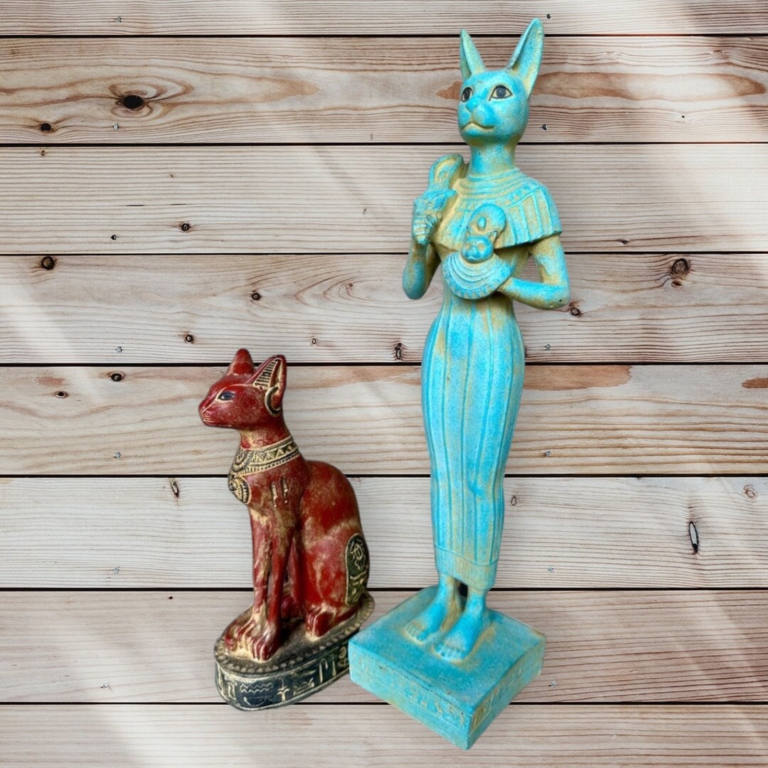 Set Couple of Bastet Statues Standing Bastet Statue Free Sitting ...