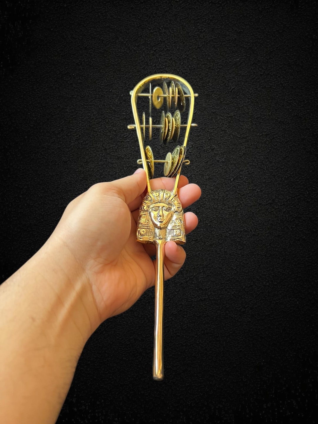 Handmade Egyptian Brass Hathor Sistrum – Ancient Ritual Rattle for ...
