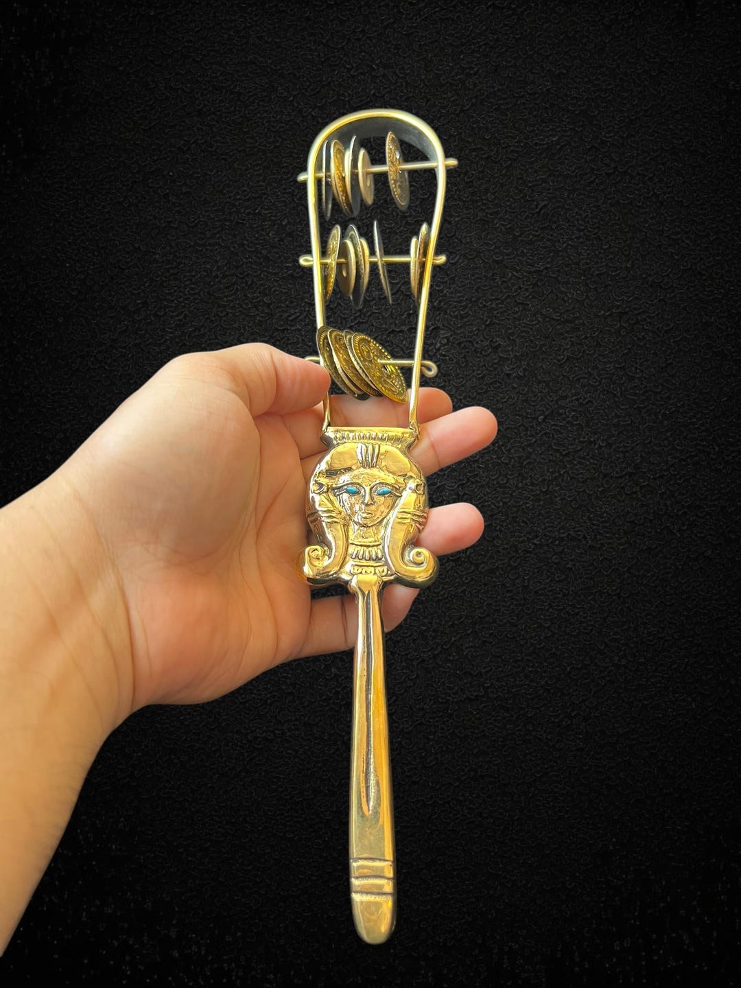 Authentic Brass Hathor Sistrum Ancient Egyptian Temple Rattle Goddess ...