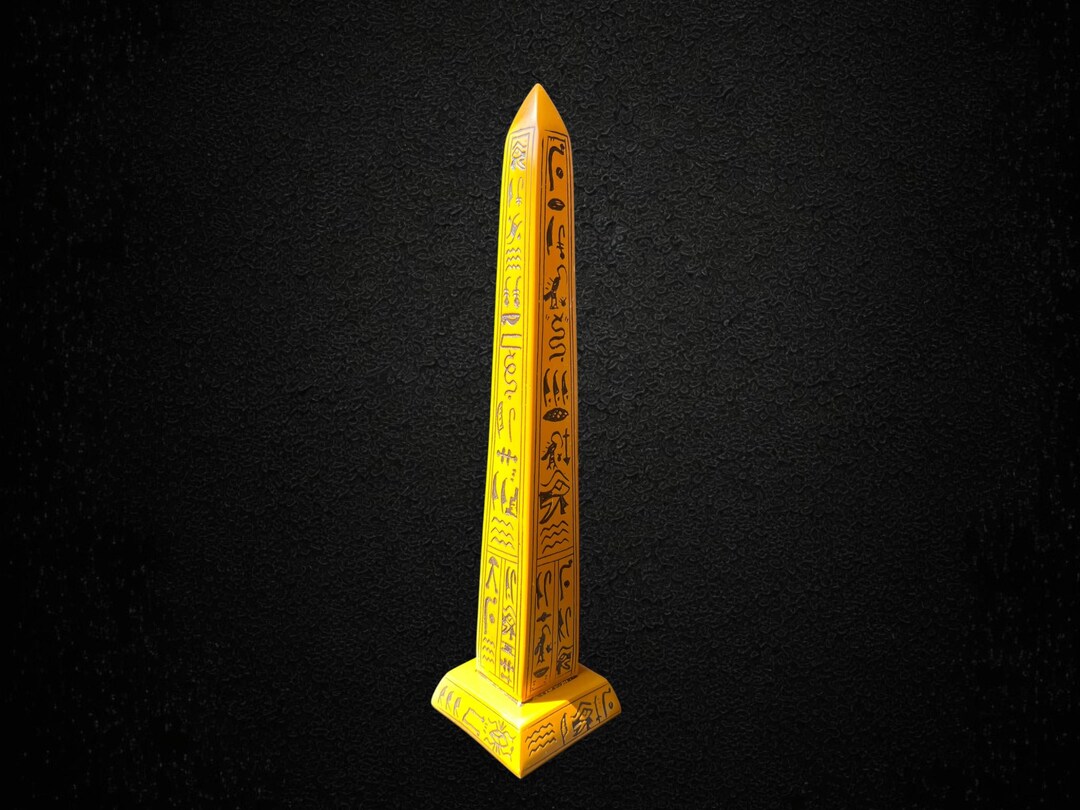 Yellow Egyptian Obelisk: Hand-painted Resin Statue With Hieroglyphs - Etsy
