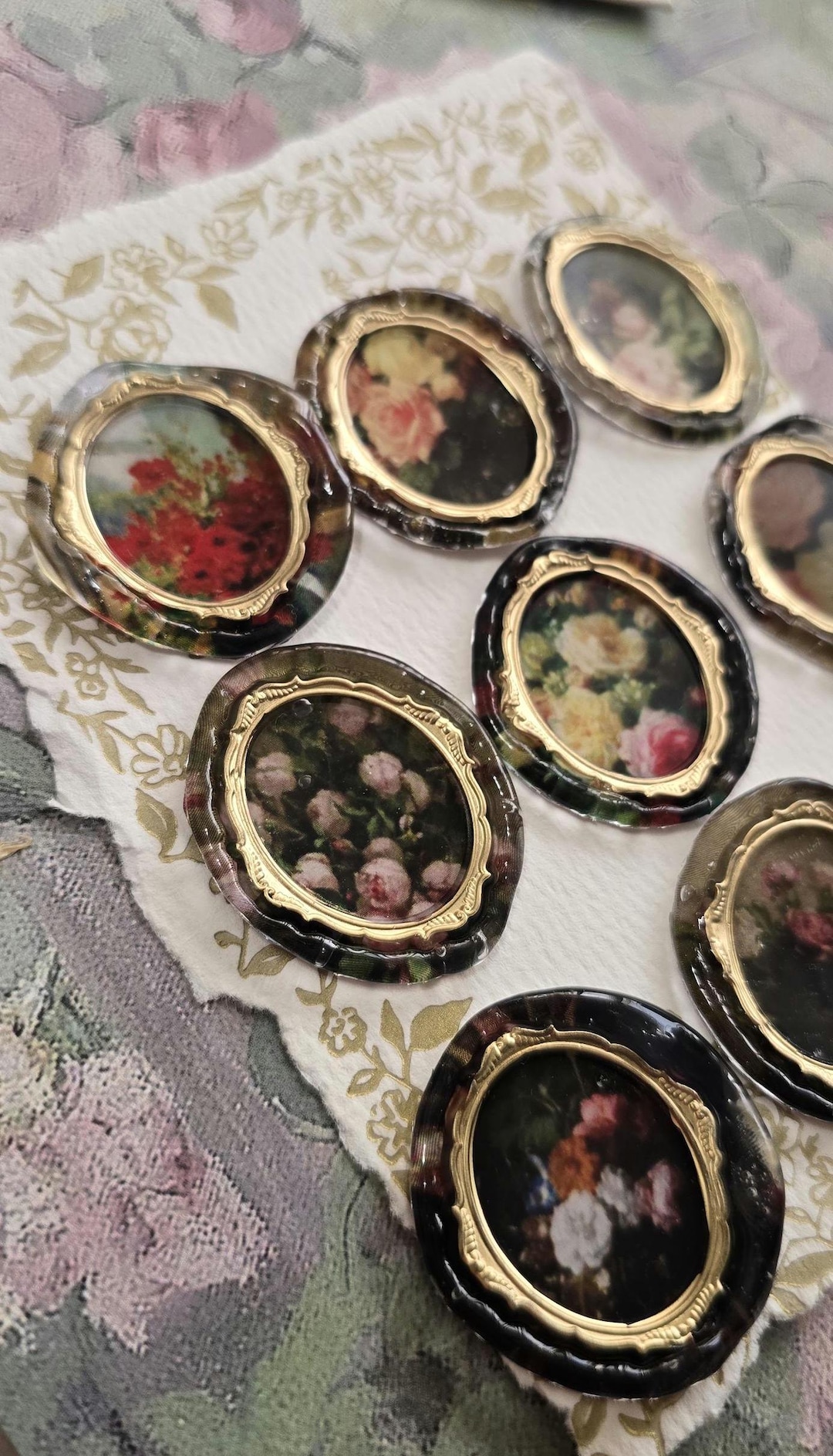 Fine Art Vintage Framed Roses Handmade Gilded Assorted Wax Seals With ...