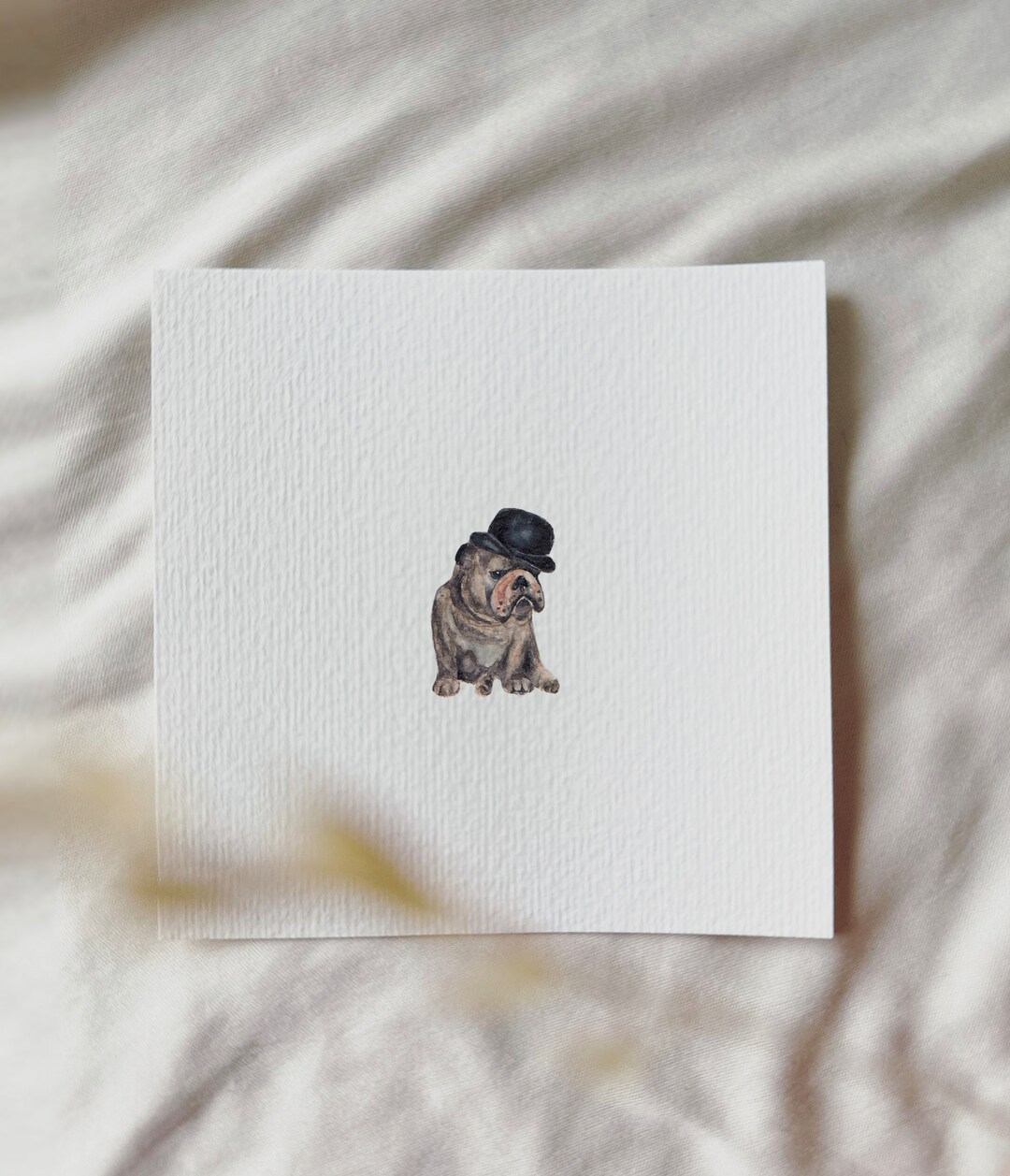 Gentleman Bulldog in Top Hat Miniature Fine Art Print From Original ...