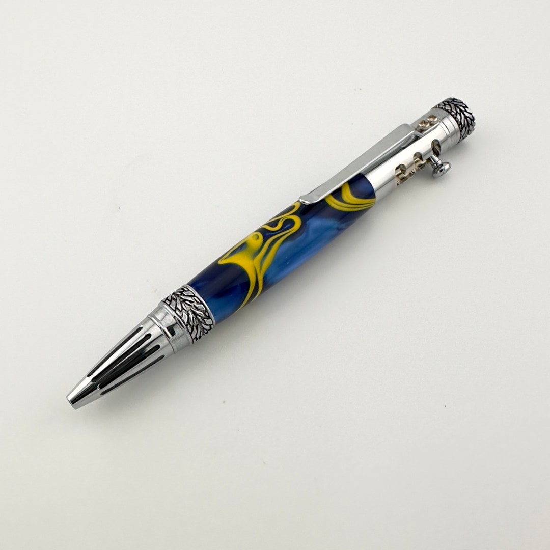 Gear Shift Theme Pen - Deep Blue Pearl With Yellow Ribbon Kirinite and ...