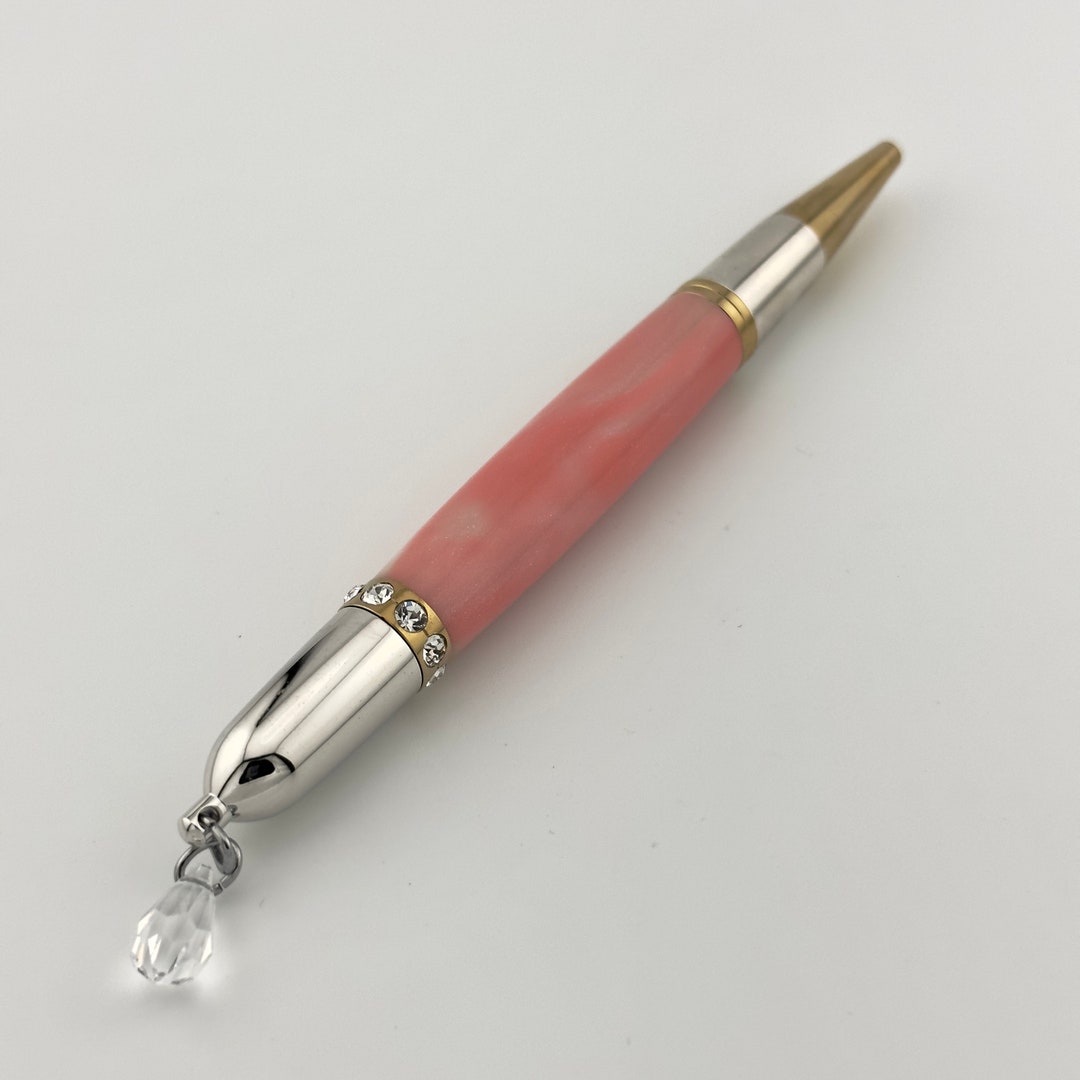 Diva Charm Pen - Pink Pearl Acrylic, Copper, and Clear Crystal - Etsy