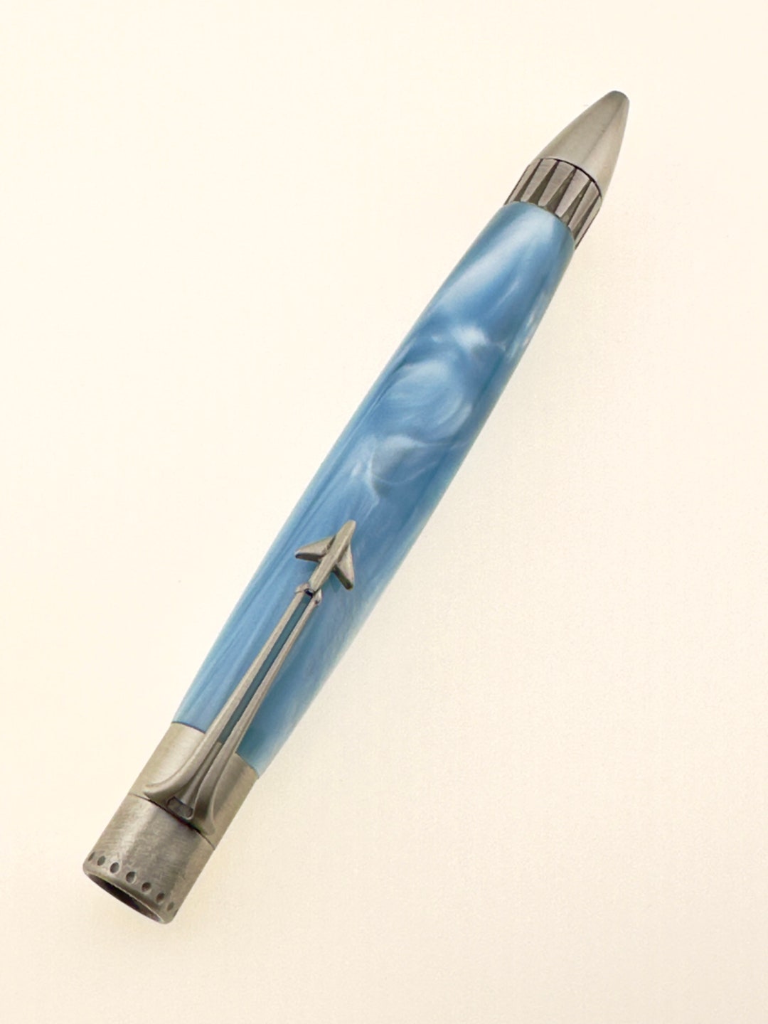 Jet Airliner Theme Pen High Clouds Sky Blue Kirinite and Antique Pewter ...
