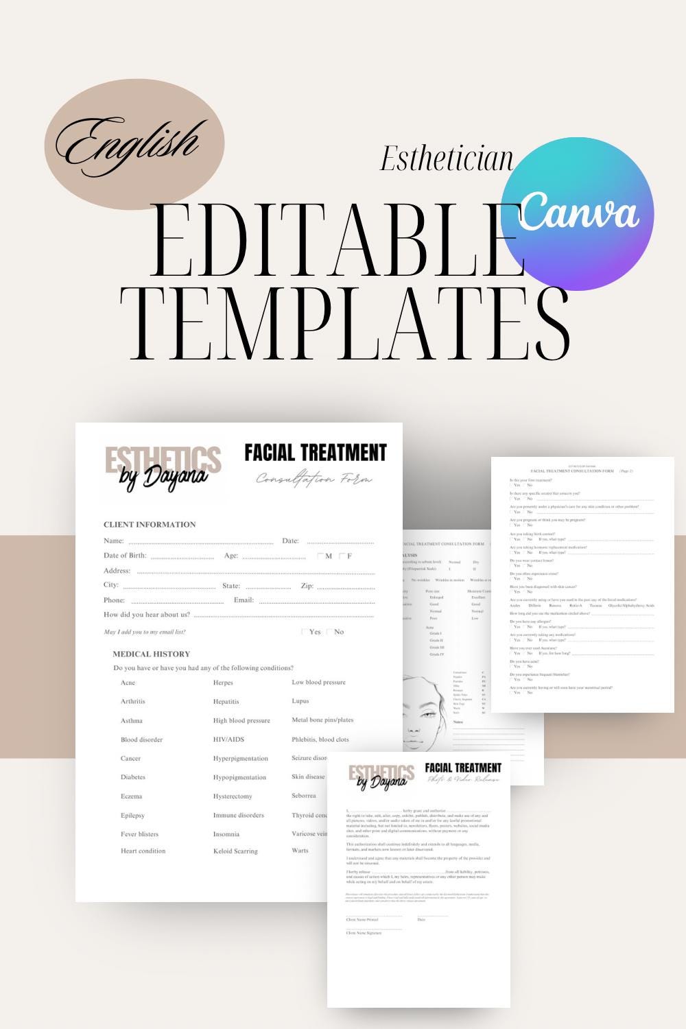 Editable Esthetician Templates - Etsy