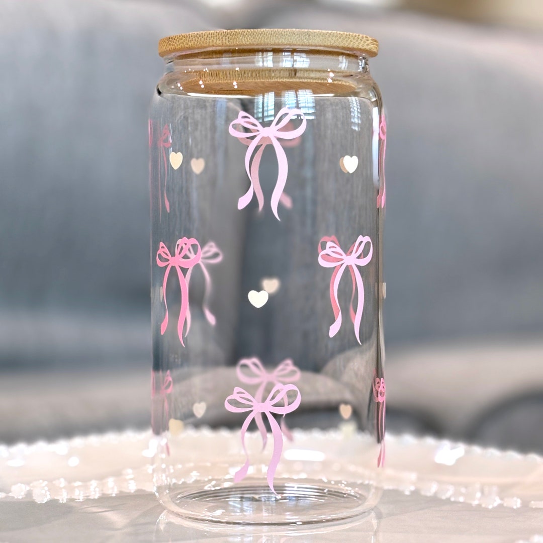 Pink Bows Glass Cup - Cute Tiny Pink Bows, 16oz. Beer Can Glass W ...