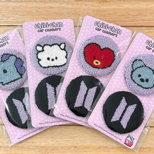 BT21 Car Coasters Set of 2 Car Coasters, Punch Needle Coasters, BTS ...