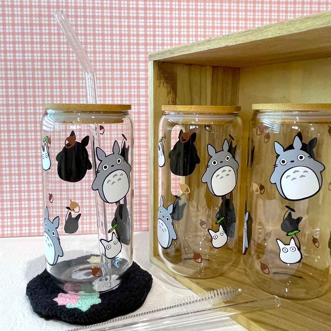 Totoro Glass Cup Cute Sprite, Soot Sprite, 16oz. Beer Can Glass W ...