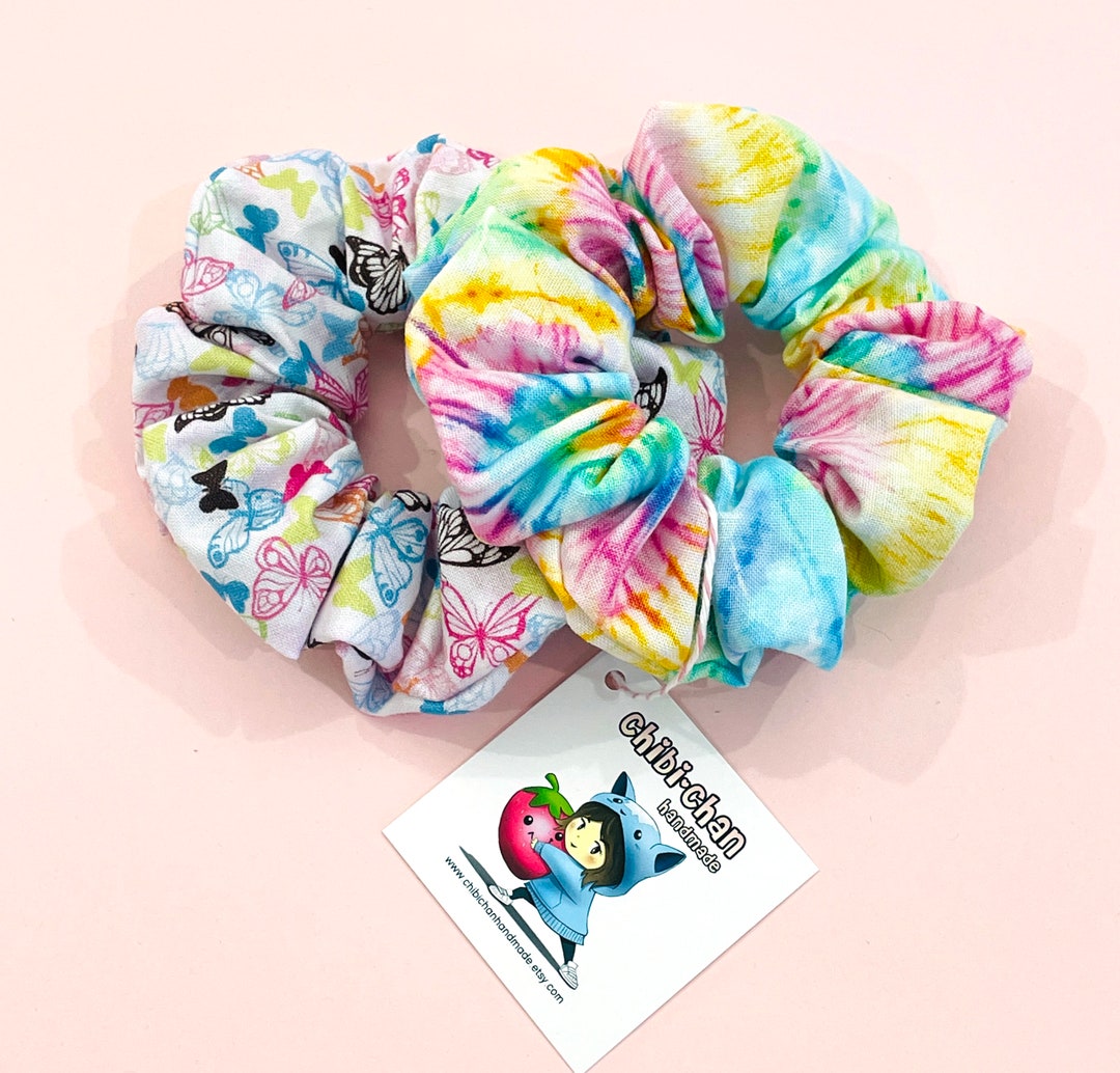 Rainbow Tie Dye Butterflies Hair Scrunchie Set 100% Cotton Hair ...