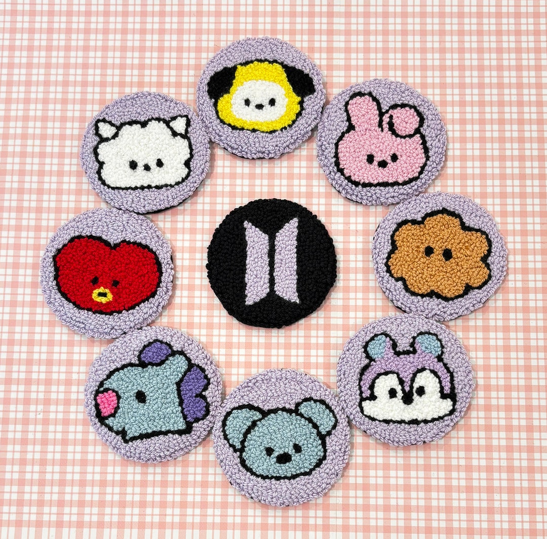 BT21 Car Coasters Set of 2 Car Coasters, Punch Needle Coasters, BTS ...