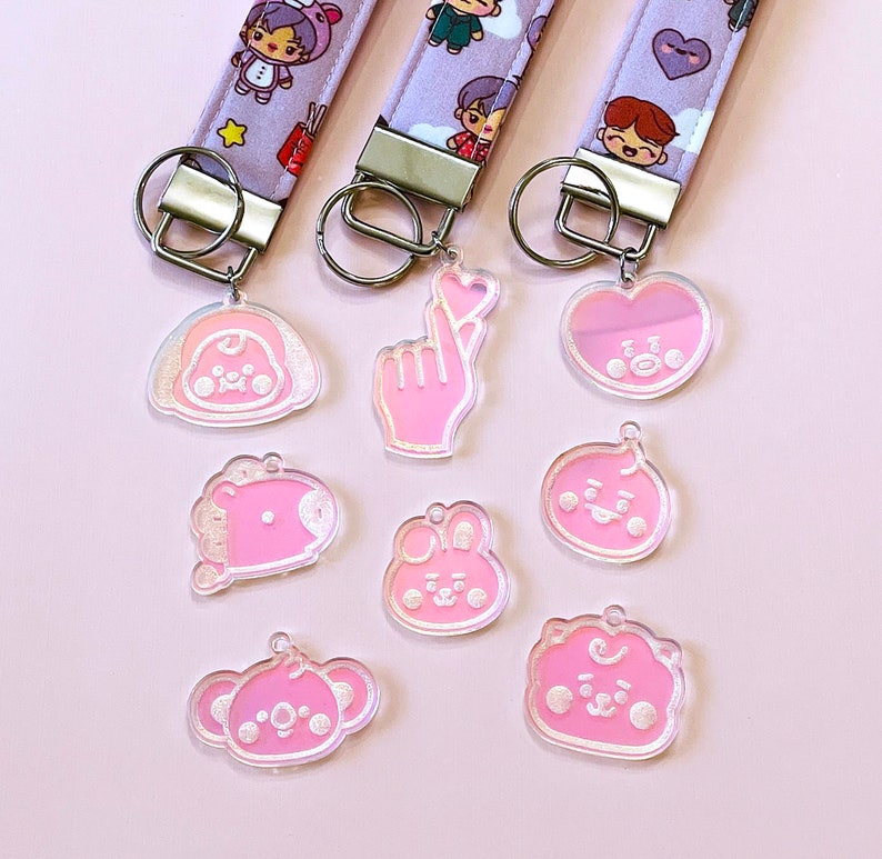BTS Key Fob With Iridescent Charm BT21 Keychain Strap - Etsy