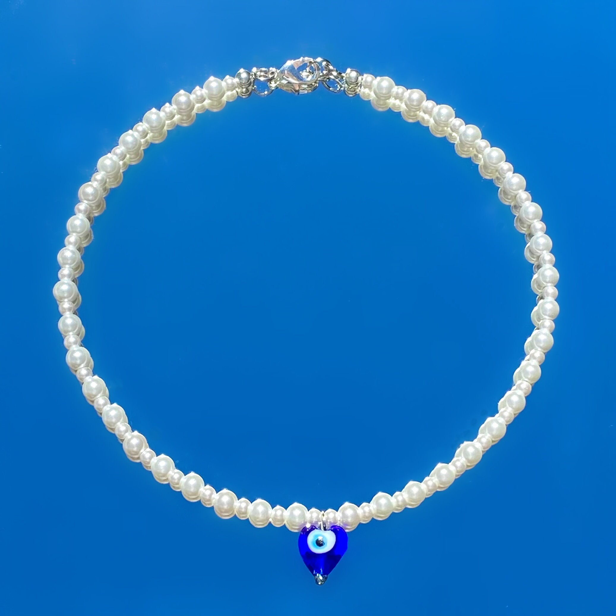 Evil Eye Pearl Necklace Glass Pearl Beaded Necklace Glass - Etsy