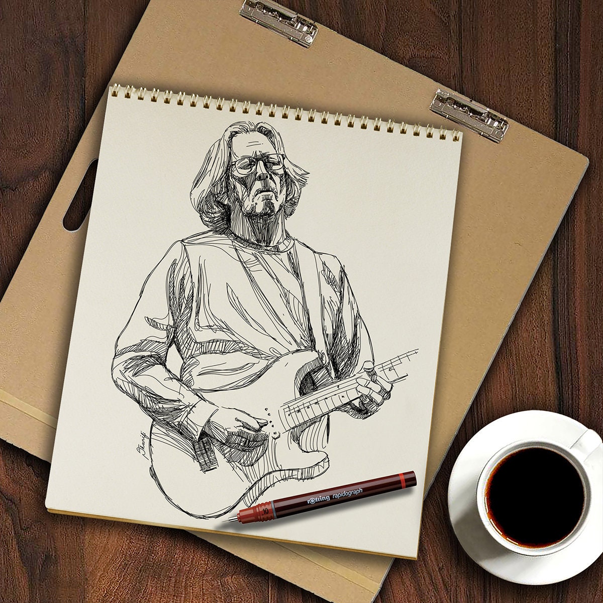 Eric Clapton Art Rapidograph Pen Drawing in Floating Wood - Etsy