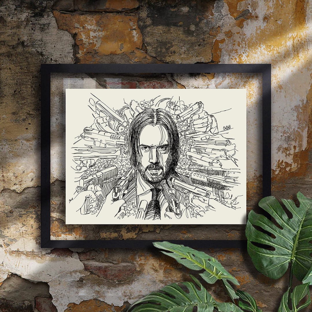 Keanu Reeves Artjohn Wick Rapidograph Pen Drawing in - Etsy