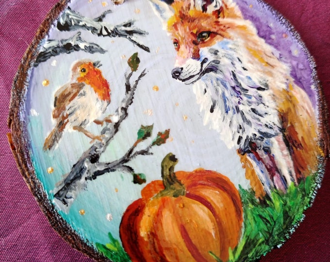 Fox and Robin Wood Slice - Etsy