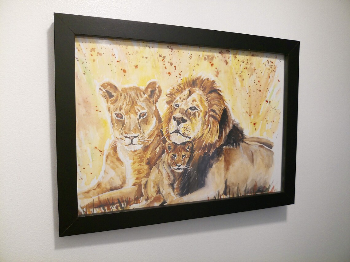 Lions, Lion Pride, Lion Family A5, A4 Print, Framed, Unframed, Original ...