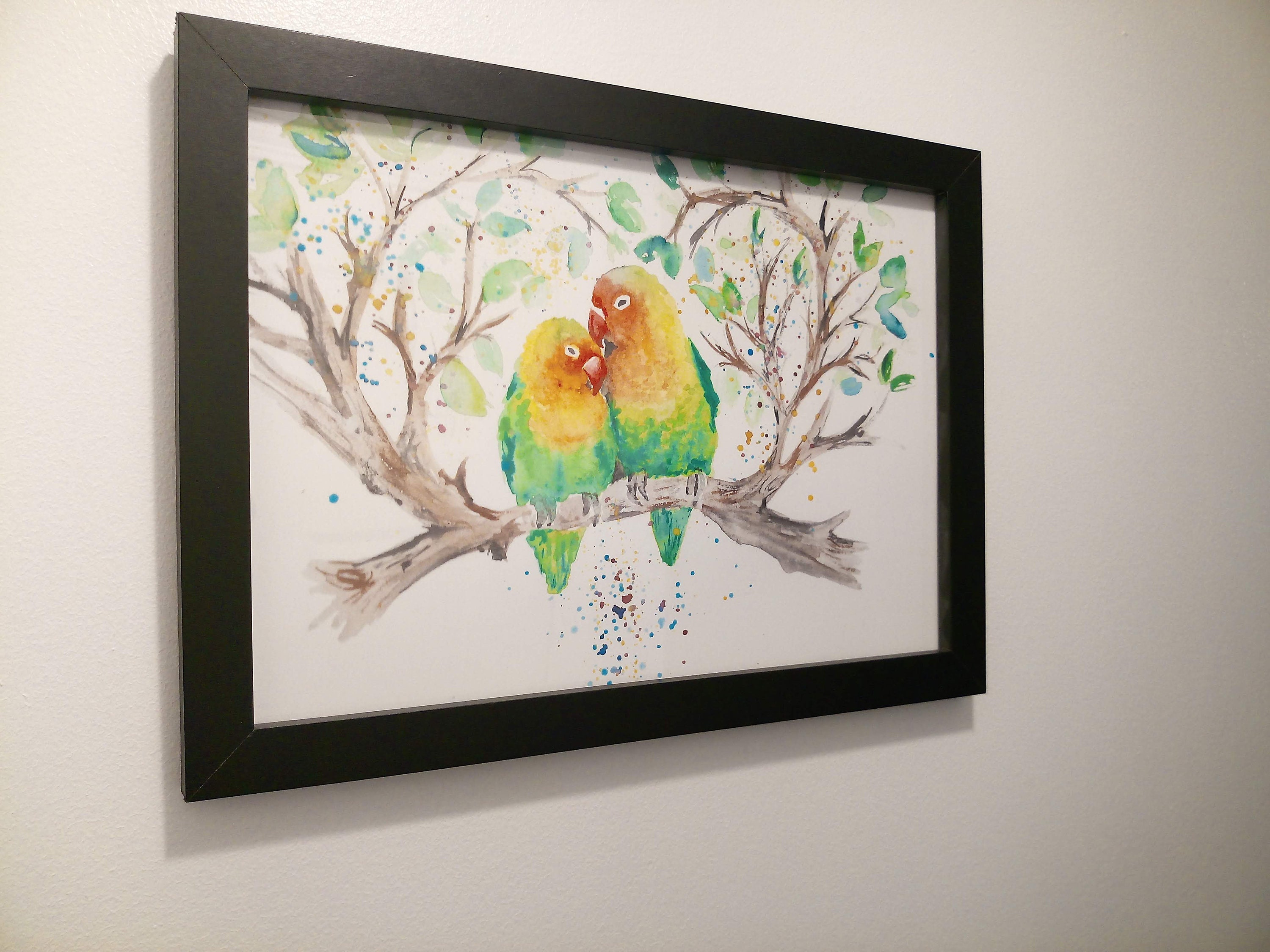 Wall Décor A5 Original A5 Love birds A4 Print Green and yellow 2 Home ...