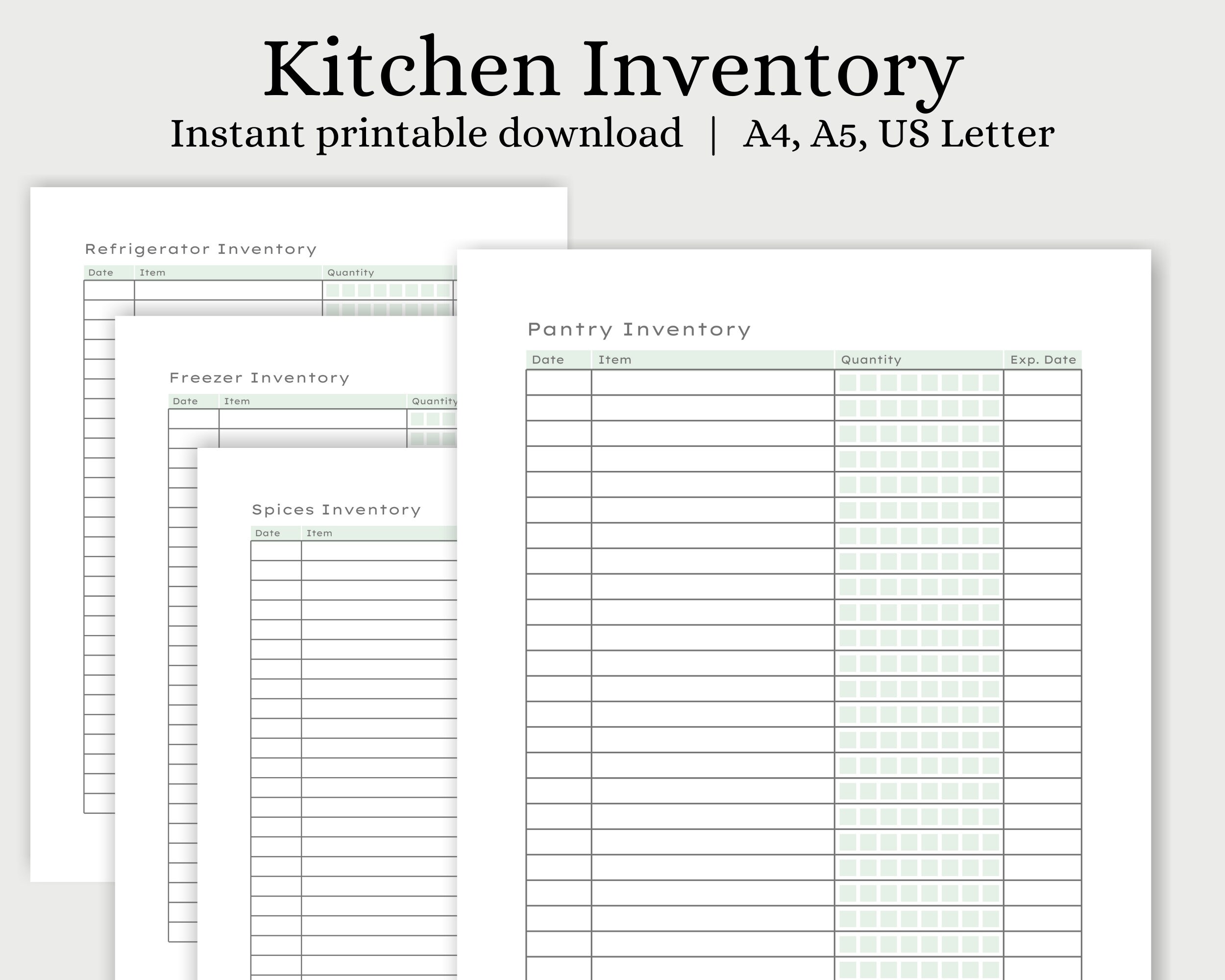 Kitchen Food Inventory Tracker | Fridge Inventory | Freezer Inventory ...