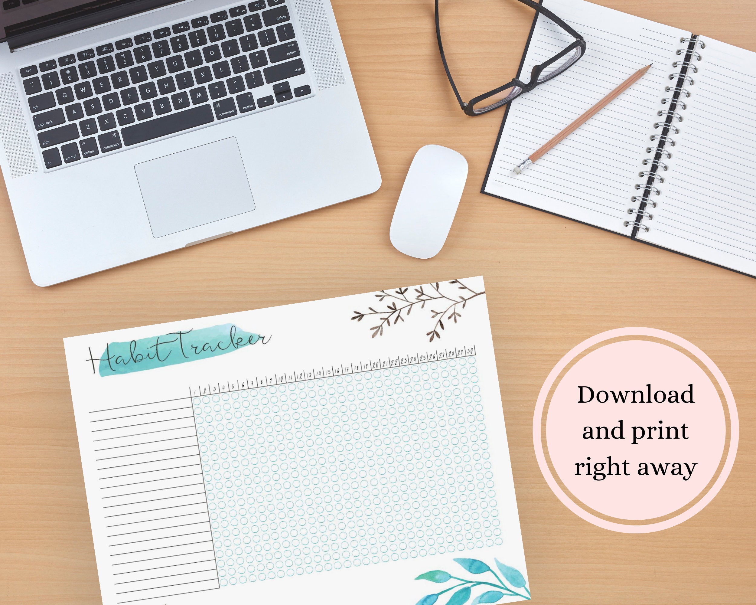 Habit Tracker Printable Daily Habit Planner Watercolor Habit Journal ...