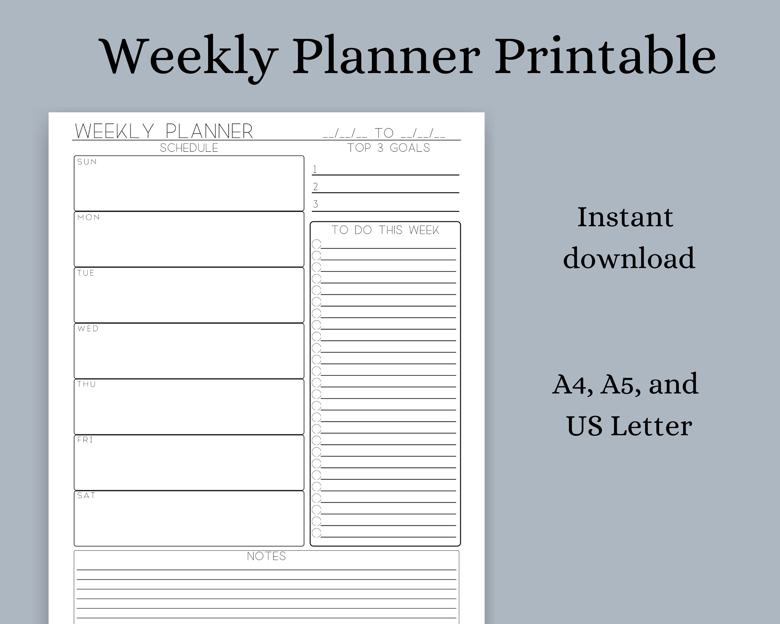 Minimalist Weekly Planner Simple Planner Printable PDF Weekly Planner ...