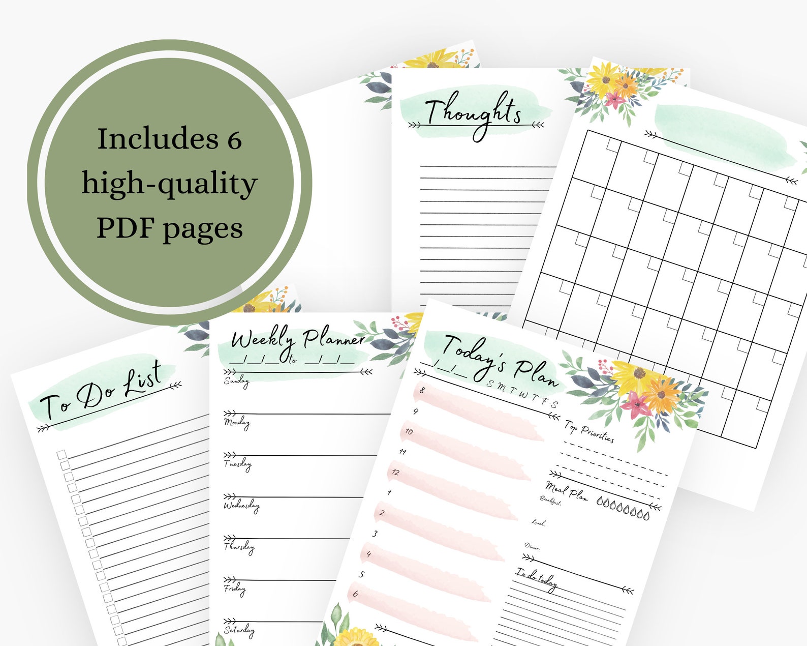 Watercolor Planner Bundle Printable Daily Weekly Monthly - Etsy