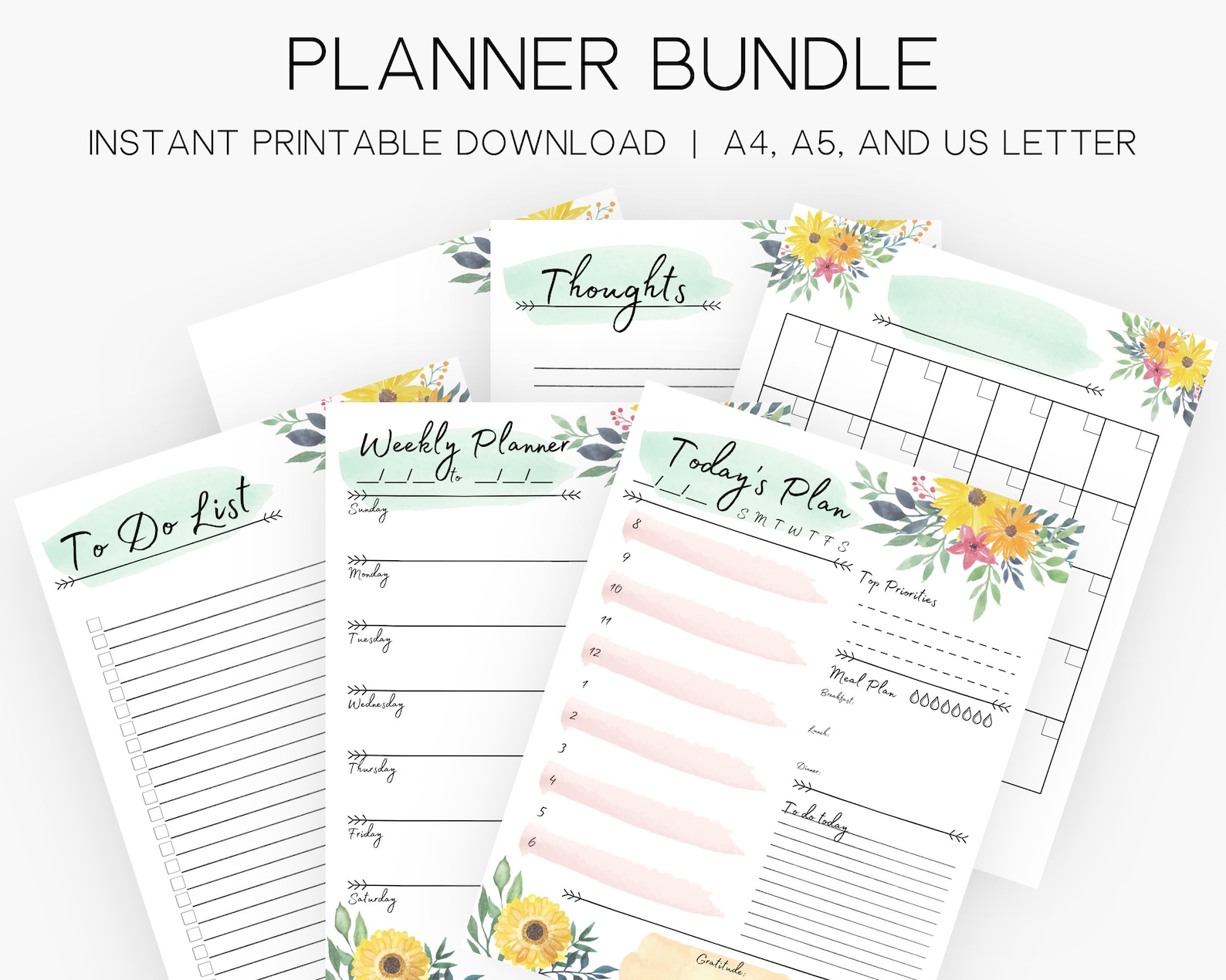 Watercolor Planner Bundle Printable Daily Weekly Monthly - Etsy