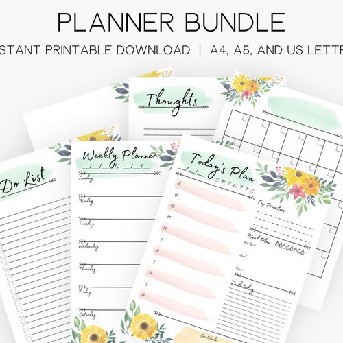 Watercolor Planner Bundle Printable Daily Weekly Monthly - Etsy