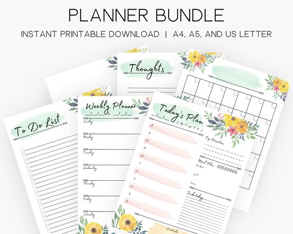 Watercolor Planner Bundle Printable Daily Weekly Monthly - Etsy