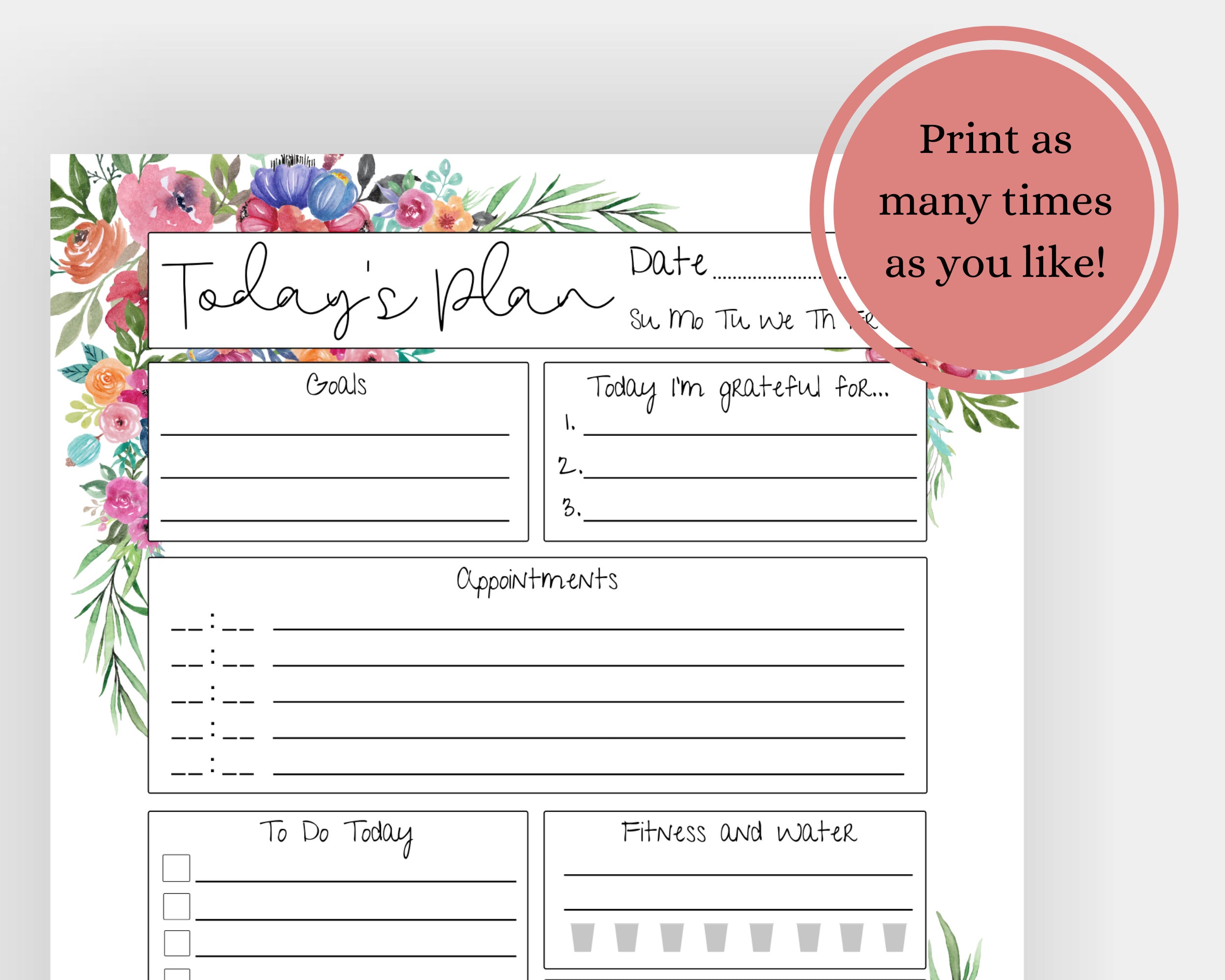 Daily Planner Printable | Blank Day Planning Page | Undated Daily Task ...