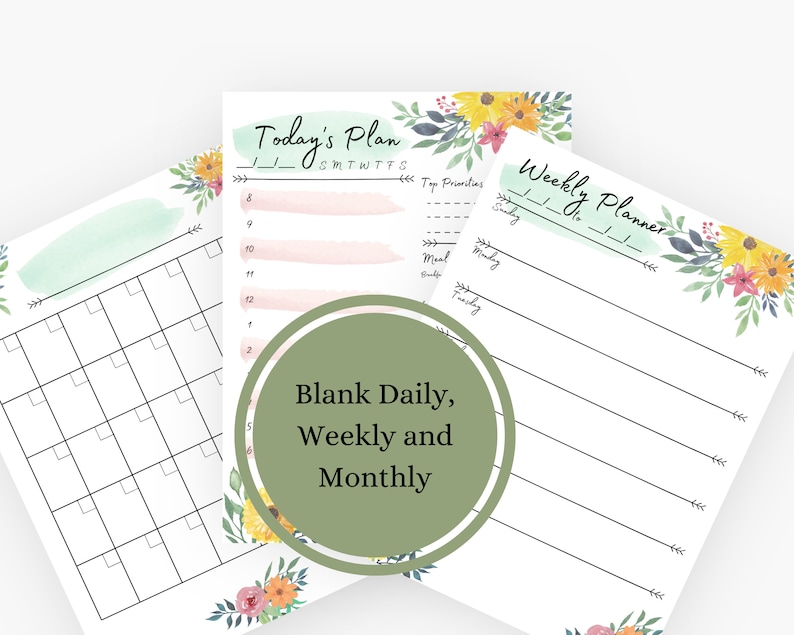Watercolor Planner Bundle Printable | Daily Weekly Monthly Blank ...
