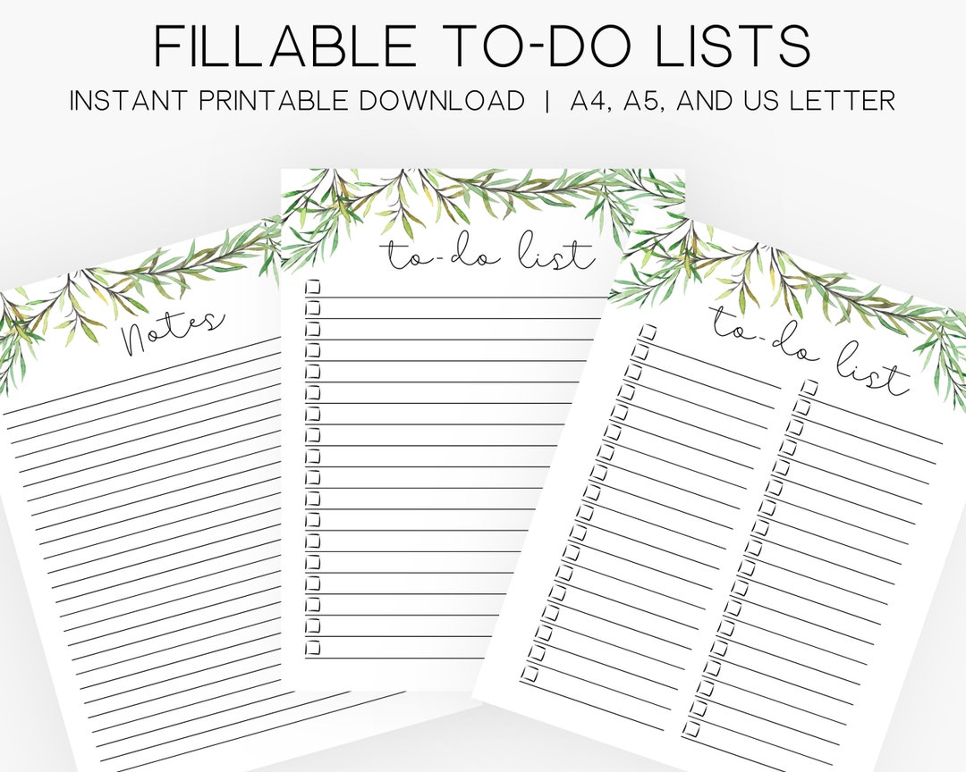 To Do List Fillable Printable | Notes PDF | Editable List | To-do List ...