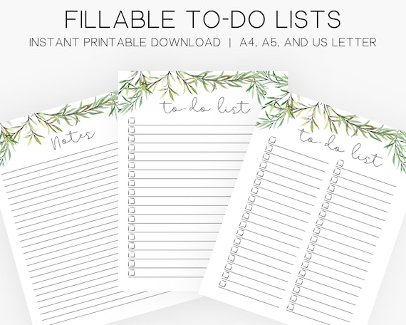 To Do List Fillable Printable Notes PDF Editable List - Etsy