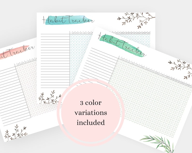 Habit Tracker Printable Daily Habit Planner Watercolor Habit Journal ...
