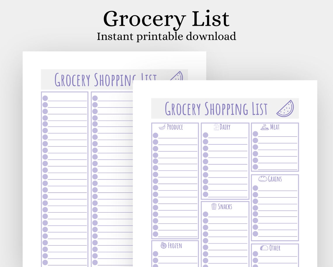 Grocery Shopping Blank List Printable | Digital Download List | Instant ...