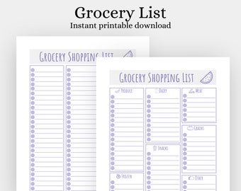 Grocery List With Categories Printable PDF Meal Planner - Etsy