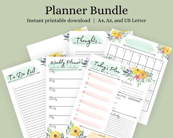 Watercolor Planner Bundle Printable Daily Weekly Monthly | Etsy