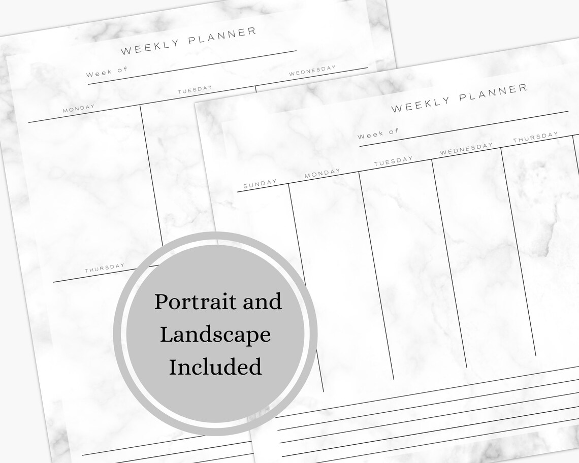 Weekly Fillable Marble Planner Printable Editable PDF Digital Download ...