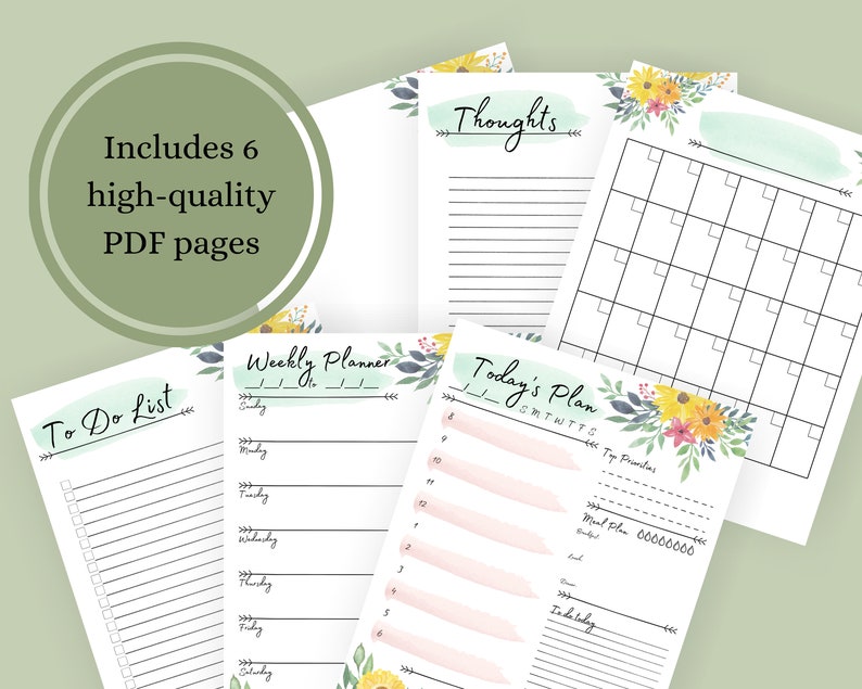 Watercolor Planner Bundle Printable Daily Weekly Monthly | Etsy