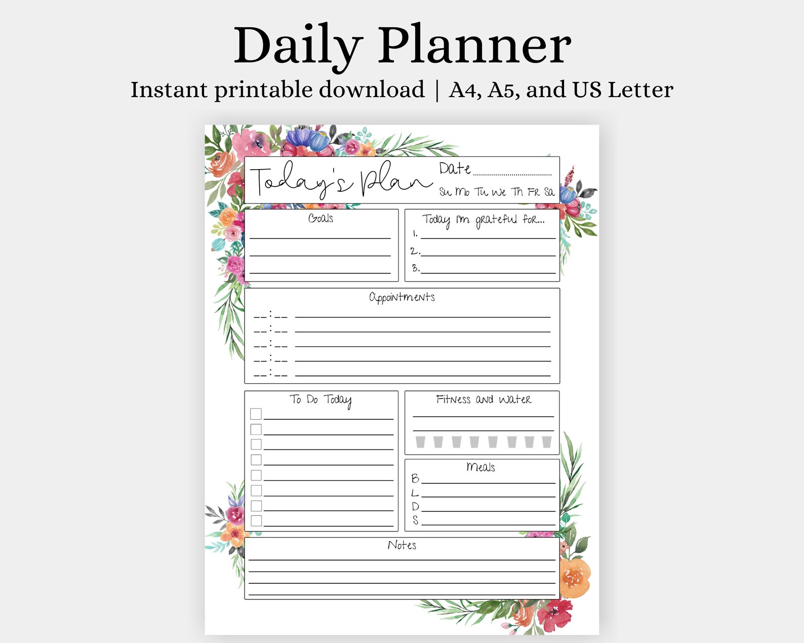 Daily Planner Printable | Blank Day Planning Page | Undated Daily Task ...